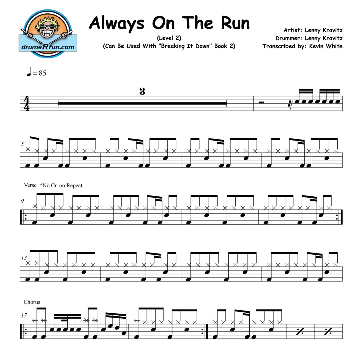 Lenny Kravitz, Always On The Run Drum Transcription Level 2